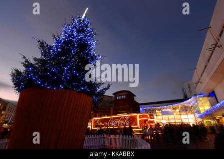 Coca Cola Christmas tree at night, at Villa Lobos Park in Sao Paulo ...