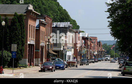 Historic main street of McGregor, a river town on banks of Mississippi ...