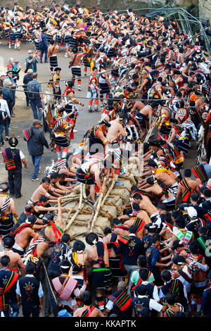 Stone pulling ceremony during Kisima Nagaland Hornbill festival, Kohima ...