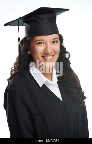 Beautiful female student graduating. Isolated on white Stock Photo - Alamy