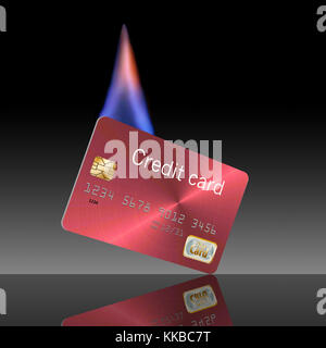 A flaming burning credit card represents a damaged card and goes with ...