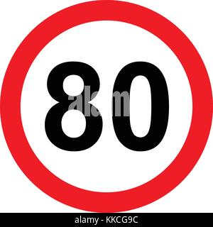 Speed limit 80 road traffic icon sign flat style design vector ...