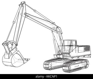 Excavator. Abstract vector 3d excavator isolated on blue background ...