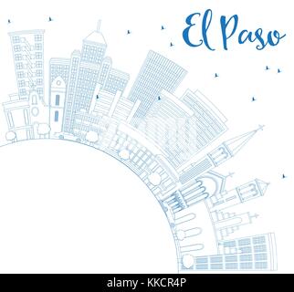 Outline El Paso Skyline with Blue Buildings and Reflections. Vector ...