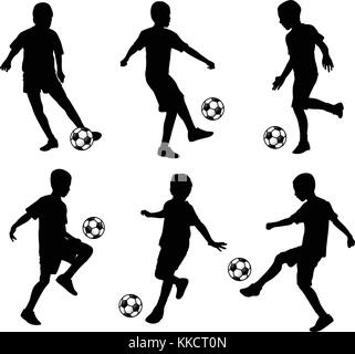 Vector silhouette of children playing soccer, isolated, grouped objects ...