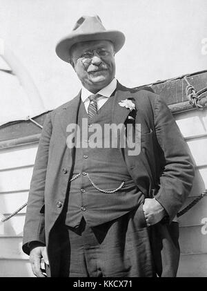 This historical photograph captures President Theodore Roosevelt ...