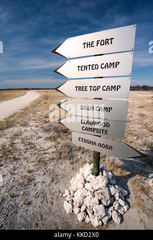 Directional Signs for lodges at Onguma Game Reserve, Namibia, Africa ...
