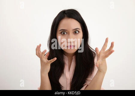 angry malay woman with both hand open Stock Photo - Alamy