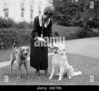 First Lady Grace Coolidge with her pet raccoon, Rebecca, at the White ...