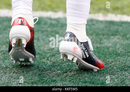The cleats of New York Jets running back Ty Johnson (25) are seen ...