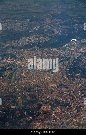 A view of the Colosseum (R) from an airplane window in Rome, Italy, on ...