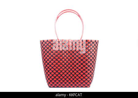 red wicker woman's tote bag, isolated on white background Stock Photo ...