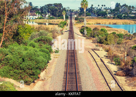 USA, California, Railroad Tracks Through Koehn Dry Lake on Mojave Stock ...