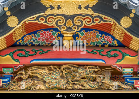 Sezonin temple colorful facade carved golden Dragon. Karahafu Style ...