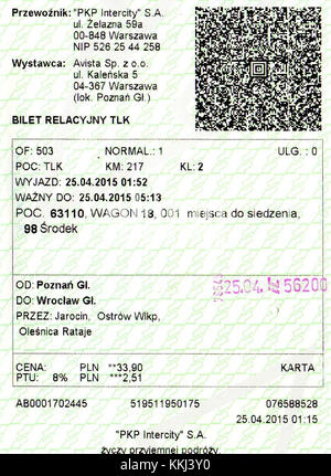 A train ticket from PKP Intercity, indicating travel between Gdansk and ...