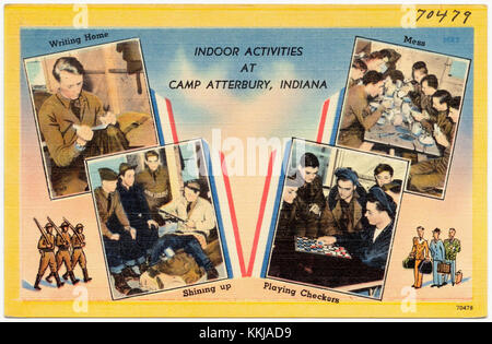 Indoor activities at Camp Atterbury, Indiana -- writing home, shining ...