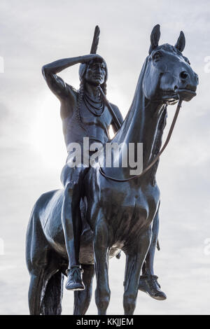 Missouri Kansas City Native American Scout Monument And City Skyline At ...