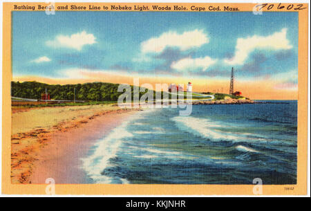 Bathing beach and shore line to Nobska Light, Woods Hole, Cape Cod ...