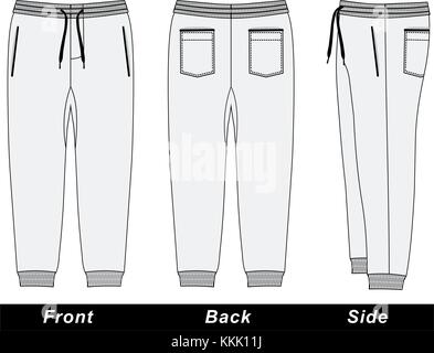 plain trousers template, front and back view, vector illustration Stock ...