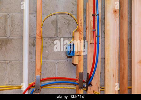The frame building or a house with basic electrical wiring Stock Photo ...
