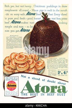 1938 UK Magazine Atora Christmas Pudding & Mince Pies Advert Stock ...