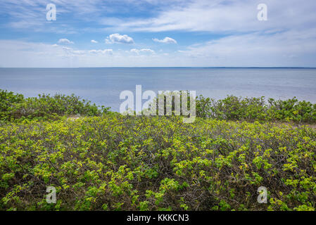 Bay of Puck seen from Hel Peninsula separating bay from open Baltic Sea ...