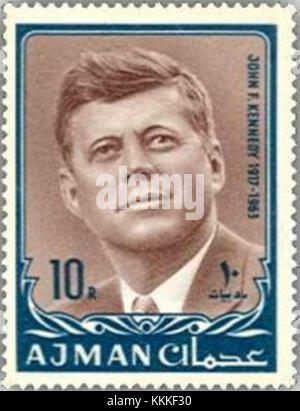 A 1964 stamp from Ajman featuring a portrait of President John F ...