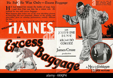 The 1928 poster for the film *Excess Baggage* showcases early 20th ...