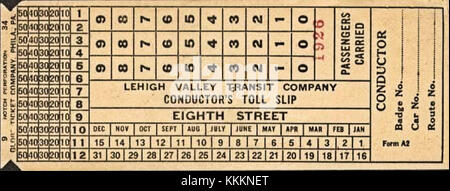 The Lehigh Valley Transit Streetcar Transfer Pass was used for travel ...