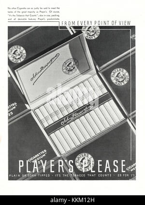 1937 UK Magazine Player's Cigarette Advert Stock Photo - Alamy