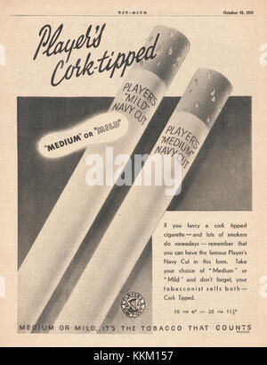 1937 UK Magazine Player's Cigarette Advert Stock Photo - Alamy