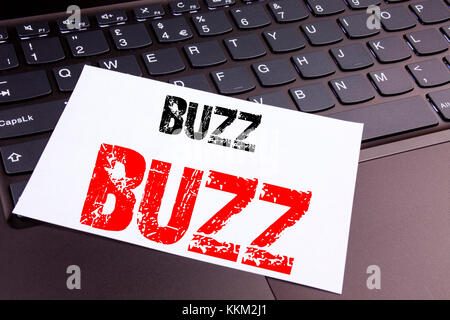 Writing Buzz text made in the office close-up on laptop computer ...