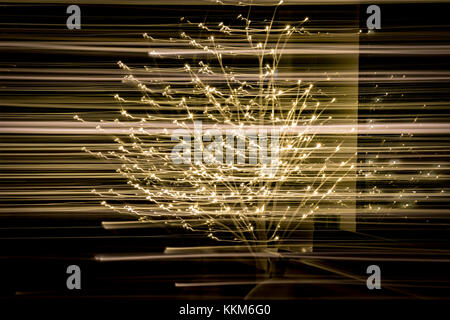 Christmas Long Exposure Tree and Ornaments at Night with ribbon and ...