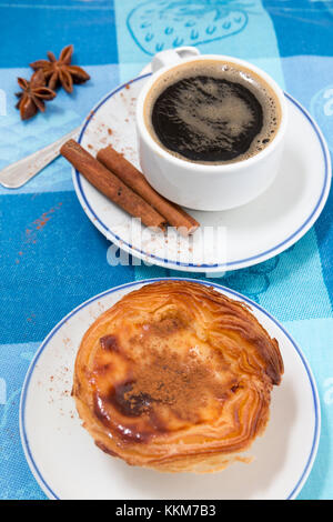 Typical Portuguese breakfast with expresso coffee and egg custard ...