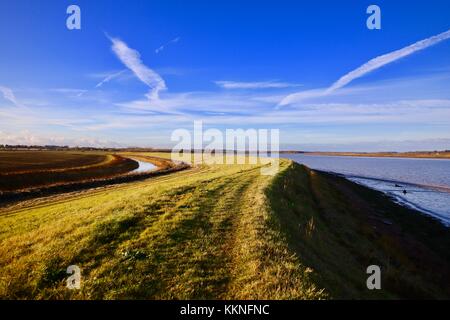 River wall between the River Deben and Kingsfleet tributary with the ...