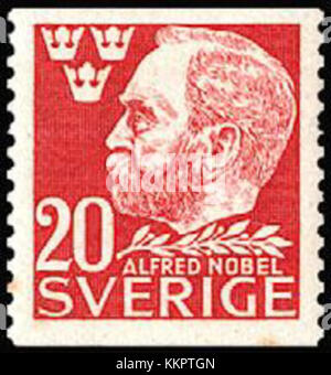 This 1946 Swedish stamp commemorates Alfred Nobel, the inventor of ...