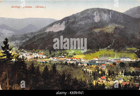 This vintage postcard showcases the town of Jesenice, a city in ...