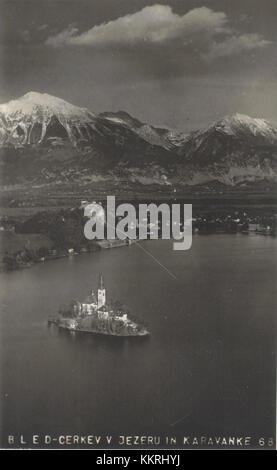 This 1932 postcard depicts Bled, a picturesque town in Slovenia, known ...