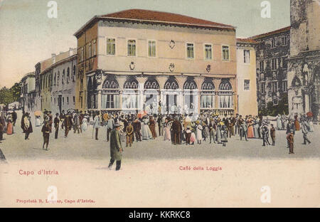 This postcard depicts the Loggia in Koper, a historical city in ...
