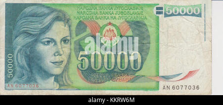 The 50k Yugoslav dinar from 1988 is a historical currency note from the ...
