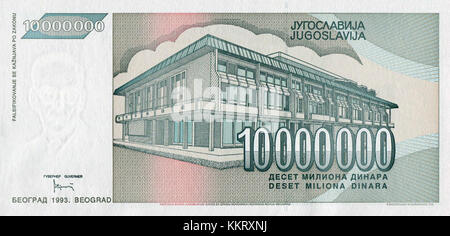 The 10,000 dinara banknote, issued in 1992, is a currency note from the ...
