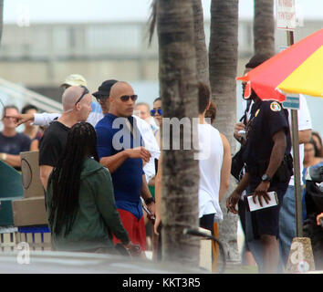 BOCA RATON, FL - FEBRUARY 24: Actor Dwayne Johnson on the beach filming ...