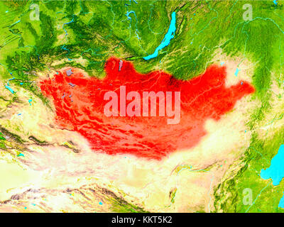 Mongolia highlighted in red on planet Earth at night with visible ...