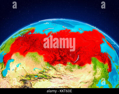 Satellite view of Russia highlighted in red on planet Earth with ...