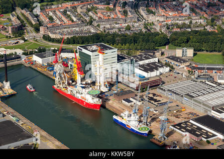 Damen shipyards drydock with ship in it, in the port of Rotterdam, the ...