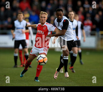 Fleetwood Town's Kyle Dempsey (left) and Braford's Billy Clarke battle ...