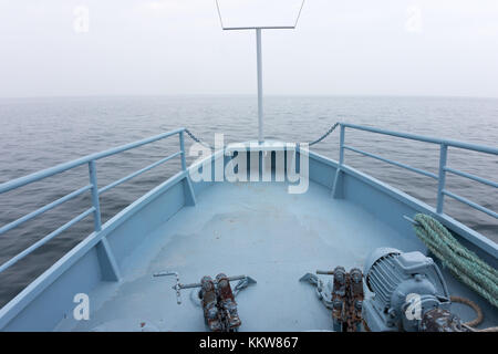 A gloomy day on the calm Lake Pirihueico and surrounded by trees and ...