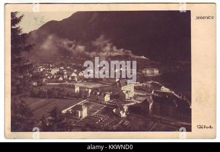 This vintage postcard showcases the town of Jesenice, a city in ...