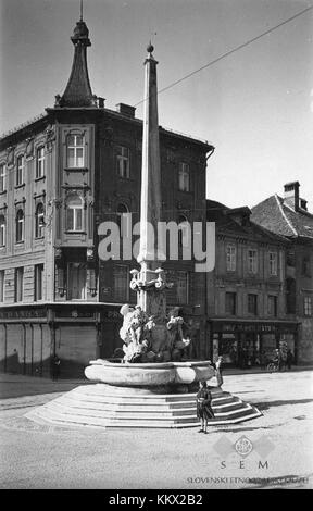 A vintage postcard depicting the Robba Fountain in Slovenia, originally ...