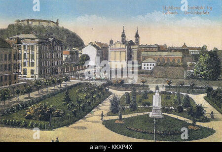 A vintage postcard depicting Slovene Square, known as Slovenski trg, in ...
